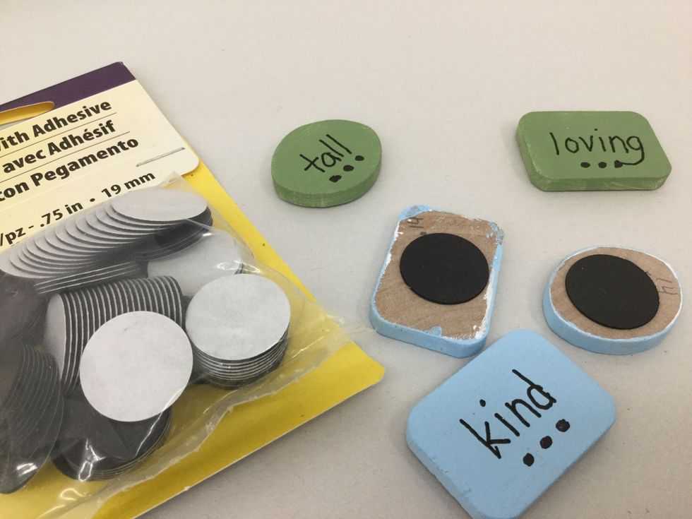 Place a self-adhesive magnet desk on the back of each wood shape. - B+C ...