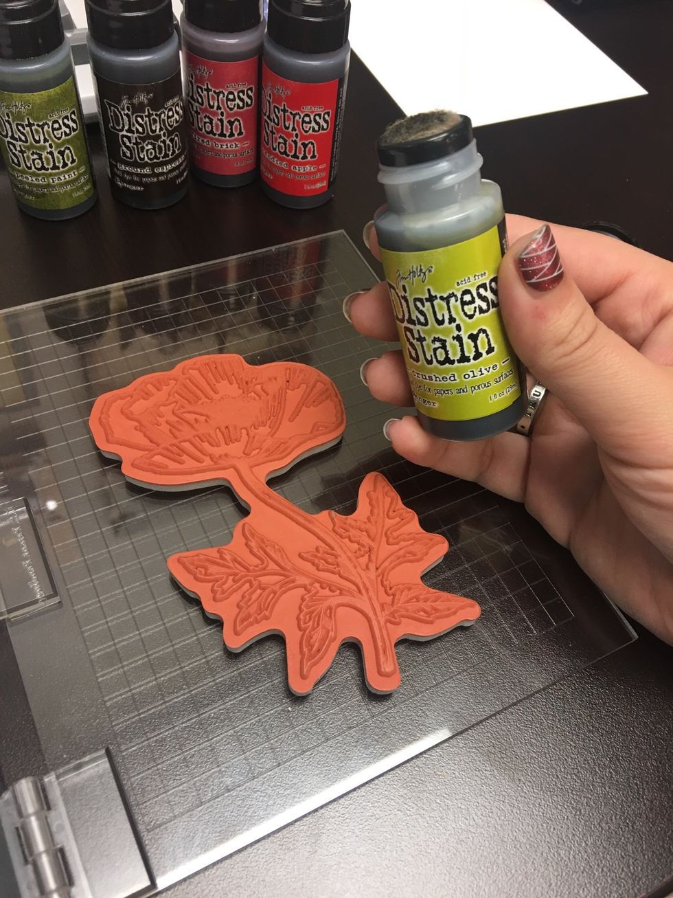 Using distress stains gently tap onto stamp. - B+C Guides