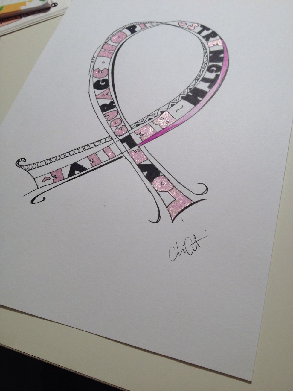 How to draw zentangle breast cancer ribbon - B+C Guides