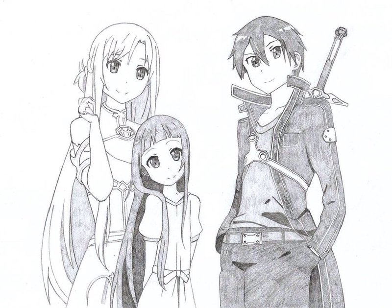 Kirito And Asuna Drawing Line Art Kirito Asuna Drawing Sword Art